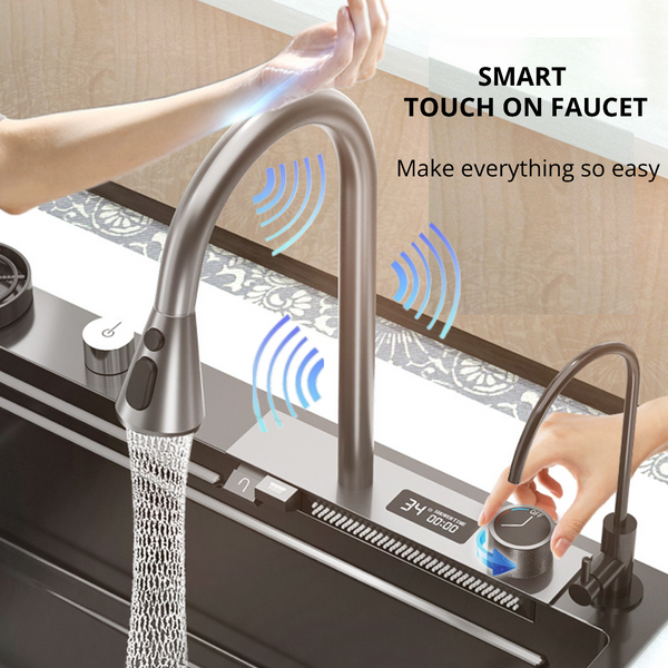 Smart Kitchen Sink & Smart Touch On Kitchen Faucet, waterfall multifun ...